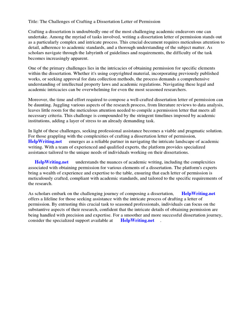 Dissertation Letter of Permission | Download Free PDF | Thesis ...