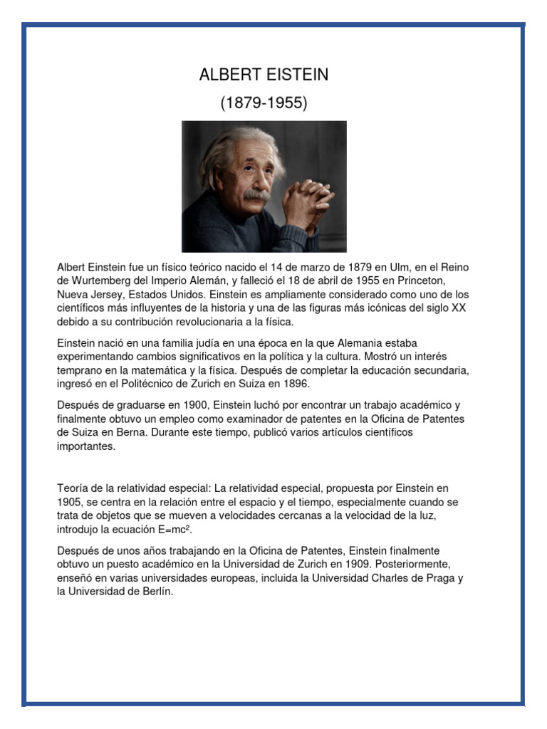 Vida y legado de Albert Einstein | PDF | Albert Einstein | Teoría de la relatividad
