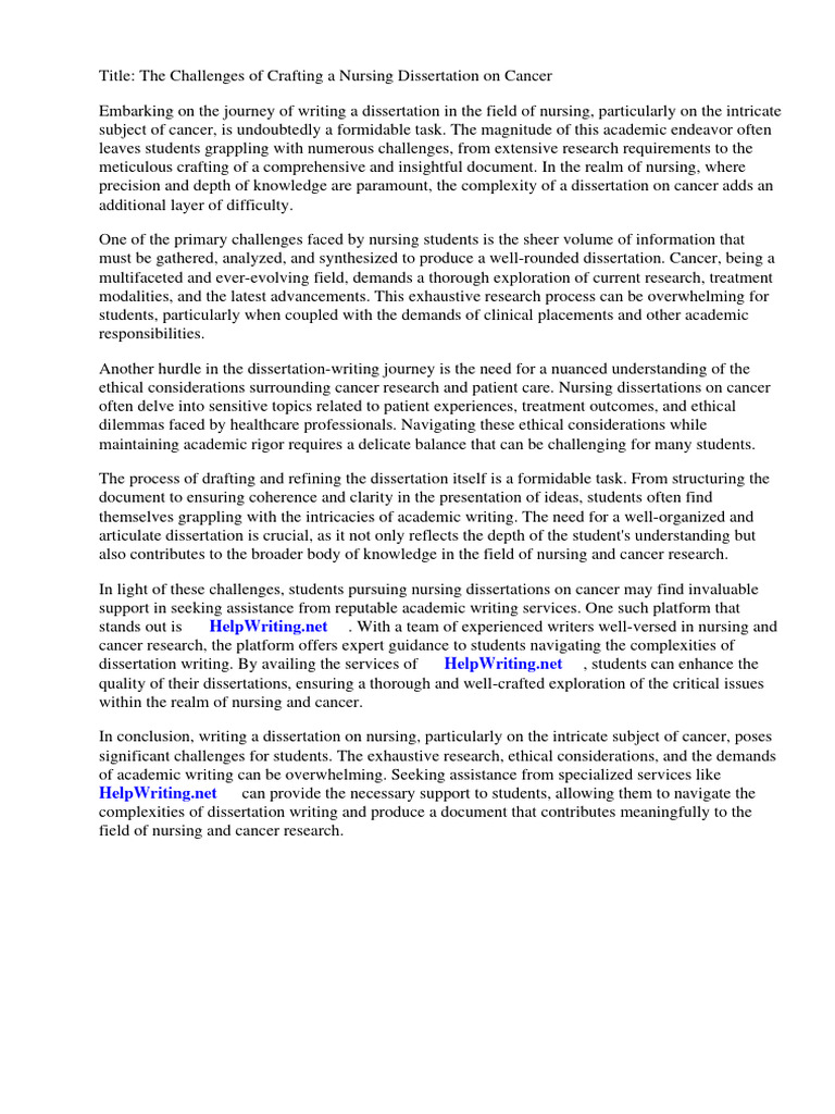 Nursing Dissertation Cancer | PDF | Cancer | Nursing