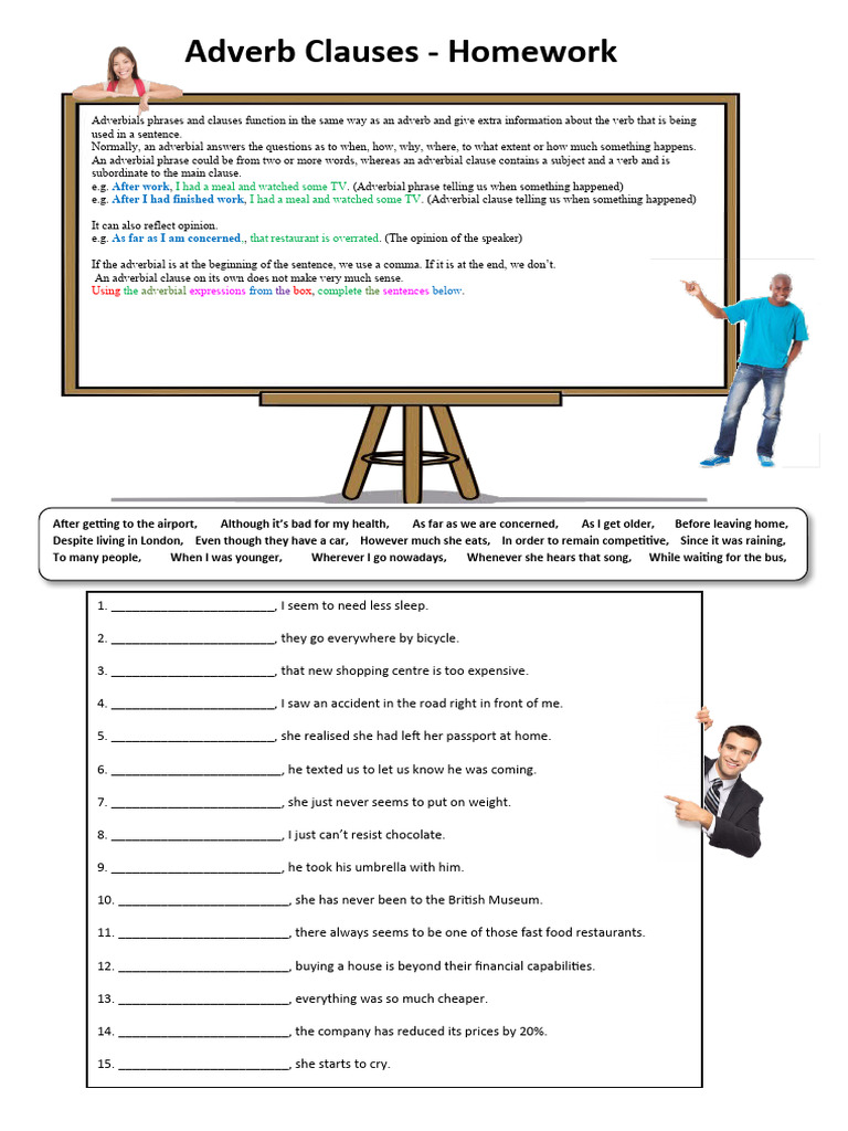 Adverb Clauses-Homework | PDF | Adverb | Clause