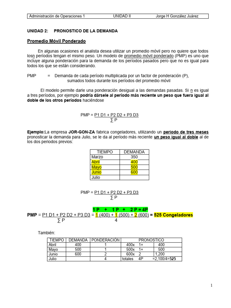 Pronóstico con Promedio Móvil Ponderado | PDF