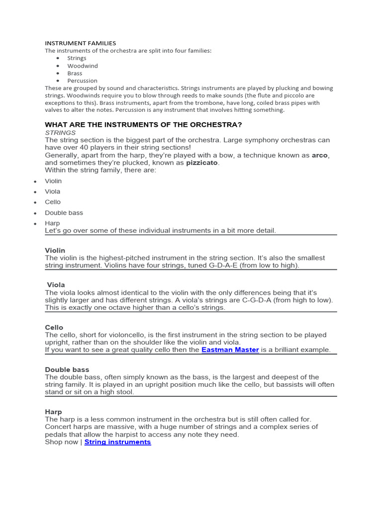 Instrument Families | PDF | Woodwind Instruments | String Instruments