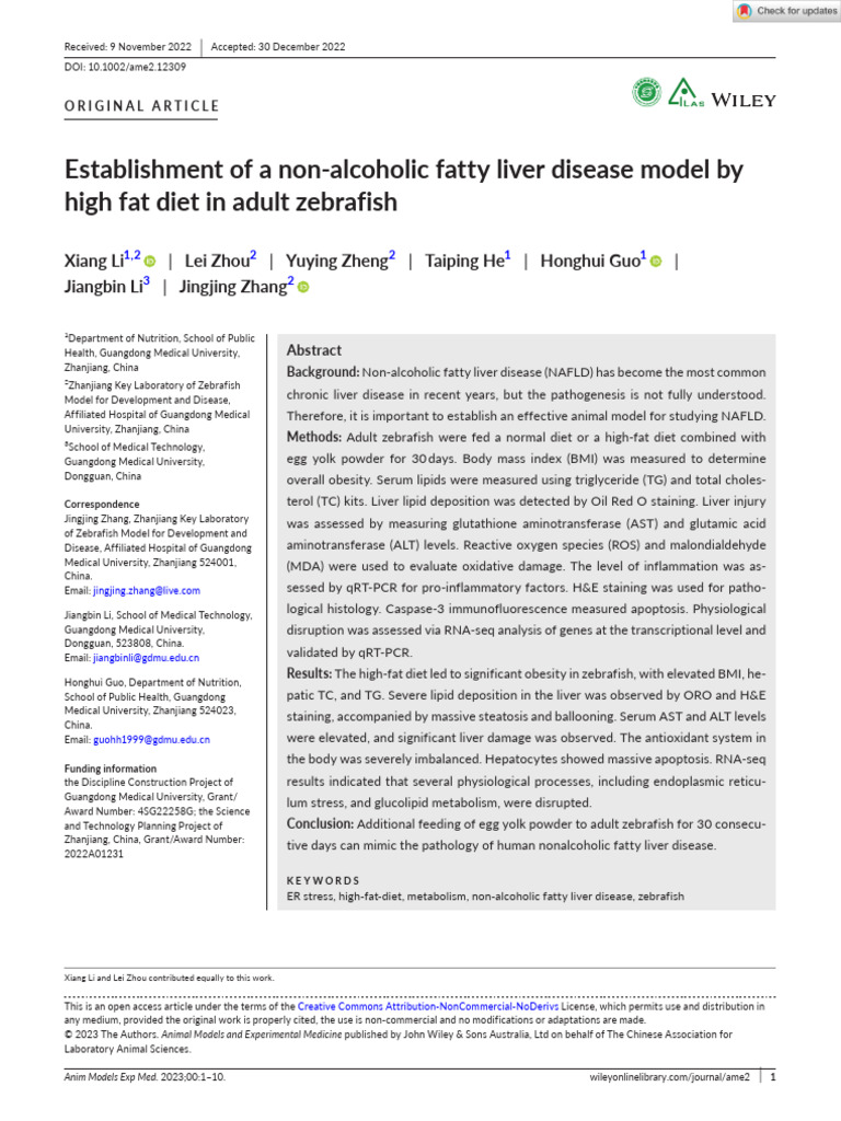 Anim Models And Exp Med 2023 Li 1 Pdf Model Organism Biology 