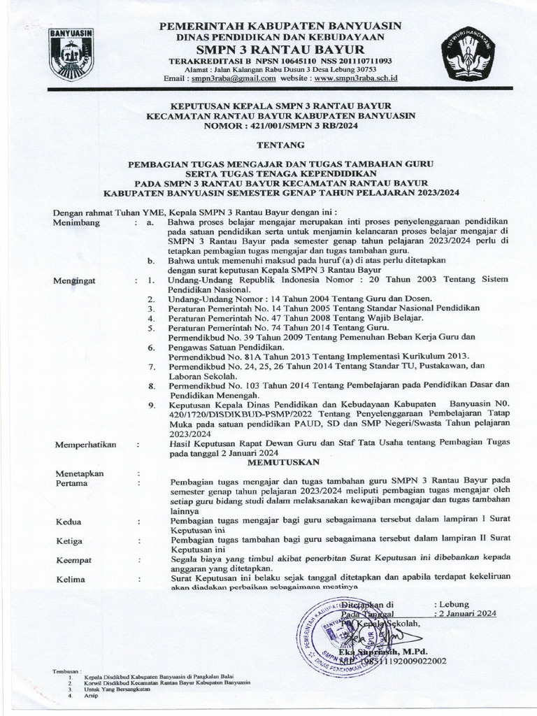 SK-PEMBAGIAN TUGAS 2023-2024-GENAP-NEW | PDF