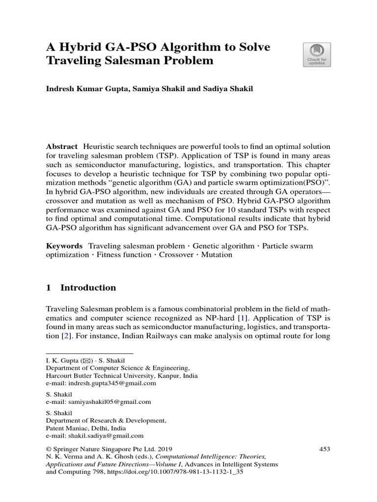 A Hybrid GA-PSO Algorithm To Solve Traveling Salesman Problem | PDF | Algorithms And Data ...