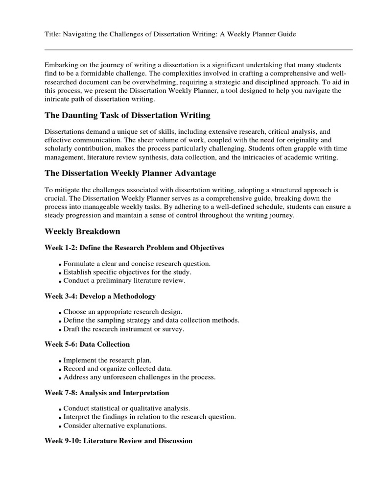 Dissertation Weekly Planner | Download Free PDF | Thesis | Doctor Of ...