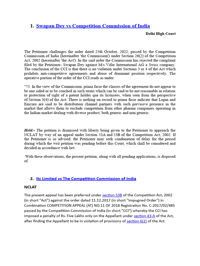 Case For Stay of Order by Cci Under Section 6 of The Act | PDF | Appeal ...