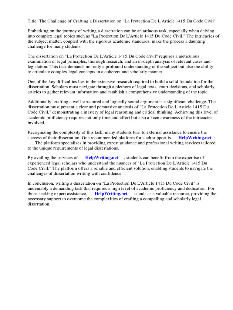Dissertation La Protection de Larticle 1415 Du Code Civil | PDF ...