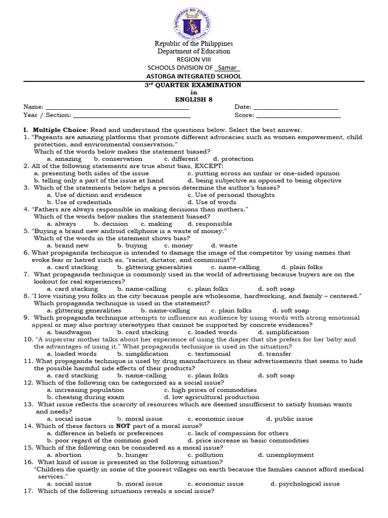 English 8 Questionnaire | PDF | Teenage Pregnancy | Adolescence