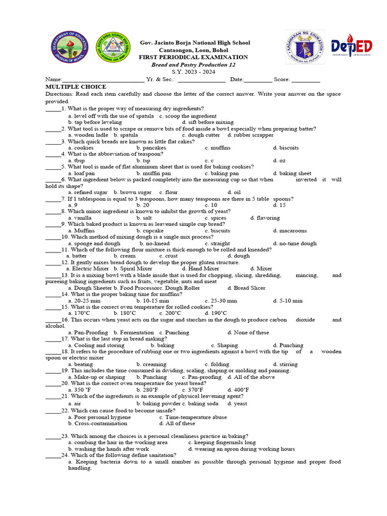 First Quarter Exam in BPP | PDF | Breads | Dough