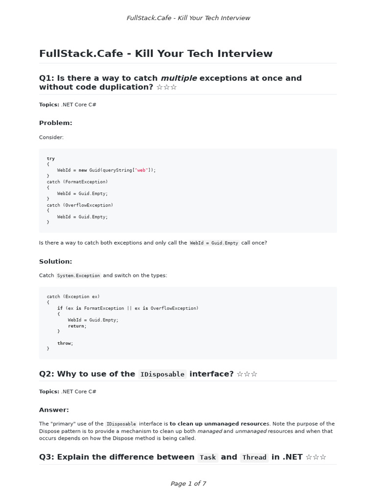 FullStackCafe C#II | PDF | C Sharp (Programming Language) | Pointer (Computer Programming)
