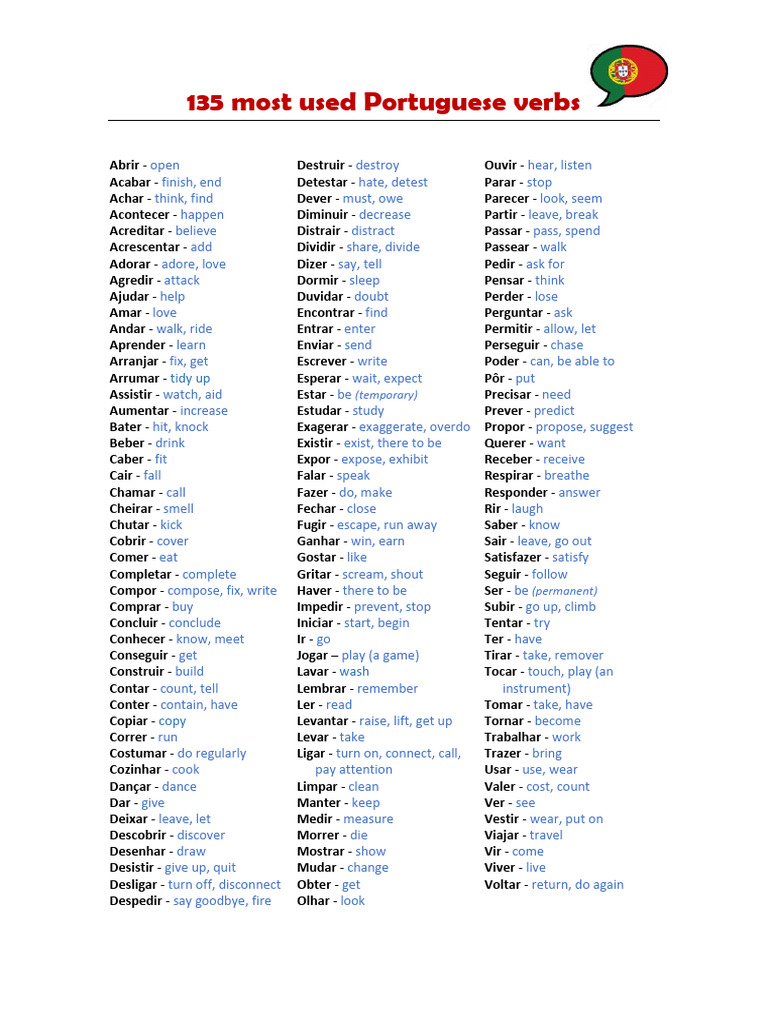 135 Essential Portuguese Verbs | PDF | Language Arts & Discipline