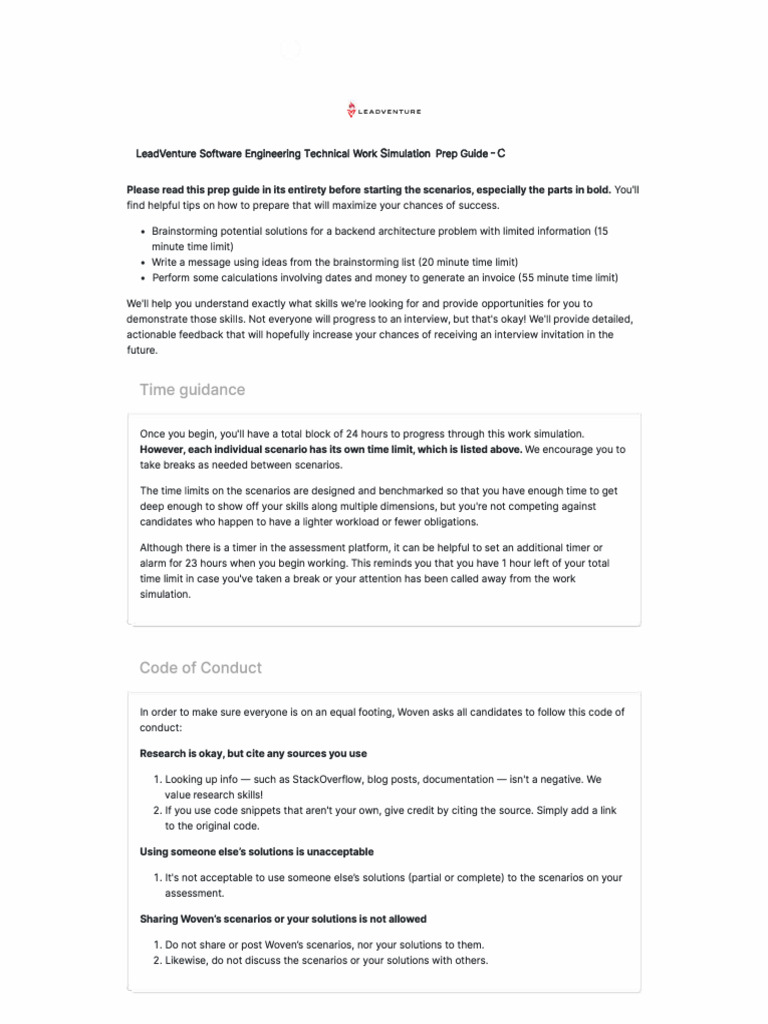 LeadVenture Software Engineering Technical Work Simulation Prep Guide - C | PDF | Brainstorming ...