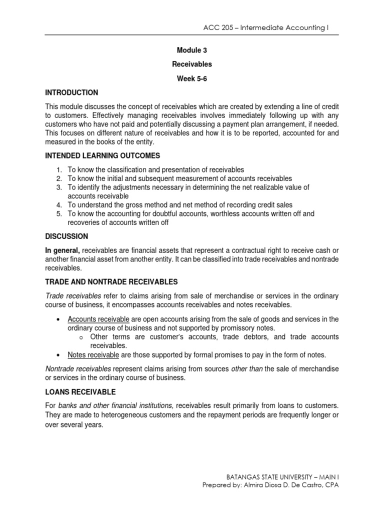 ACC 205 - Receivables | Download Free PDF | Bad Debt | Debits And Credits