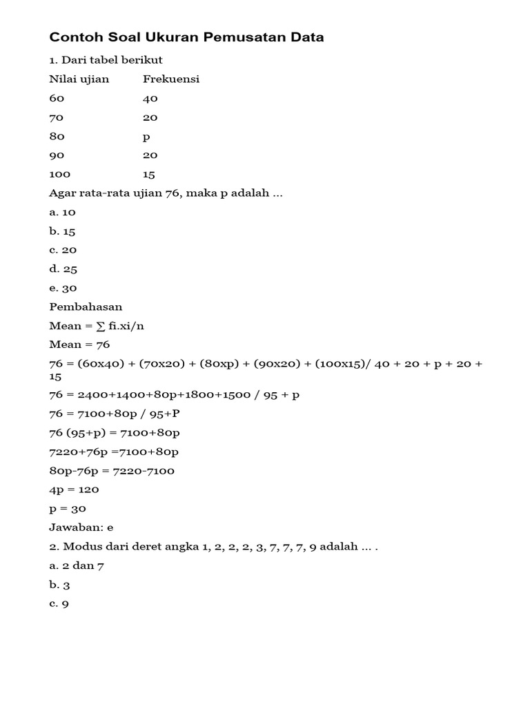 Contoh Soal Pemusatan Data Statistika | PDF | Komputer | Teknologi ...