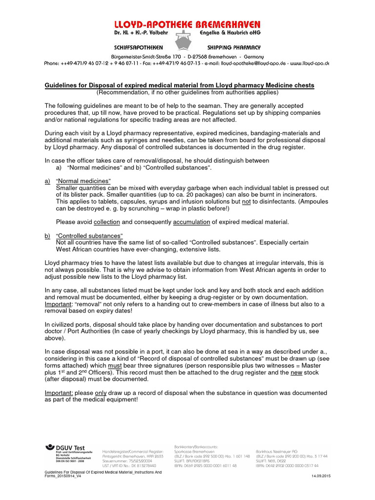 Guidelines For Disposal of Expired Medical Material Instructions | PDF ...