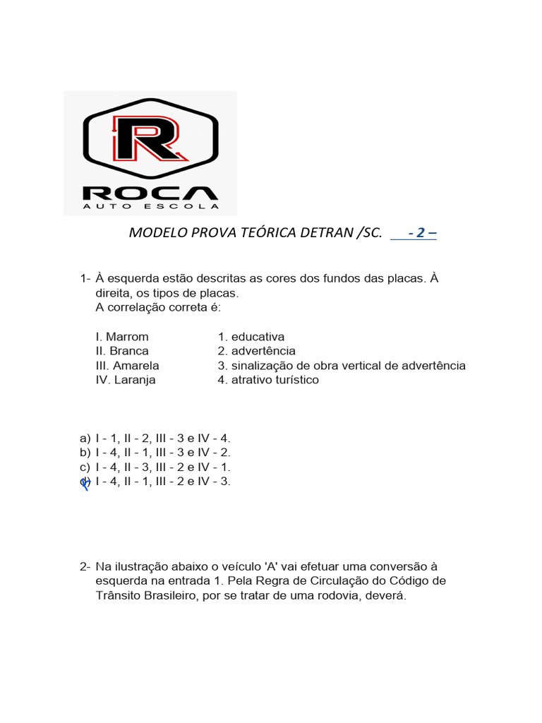 7 - Modelo Prova Teórica Detran Gabarito | PDF | Tráfego | Transporte