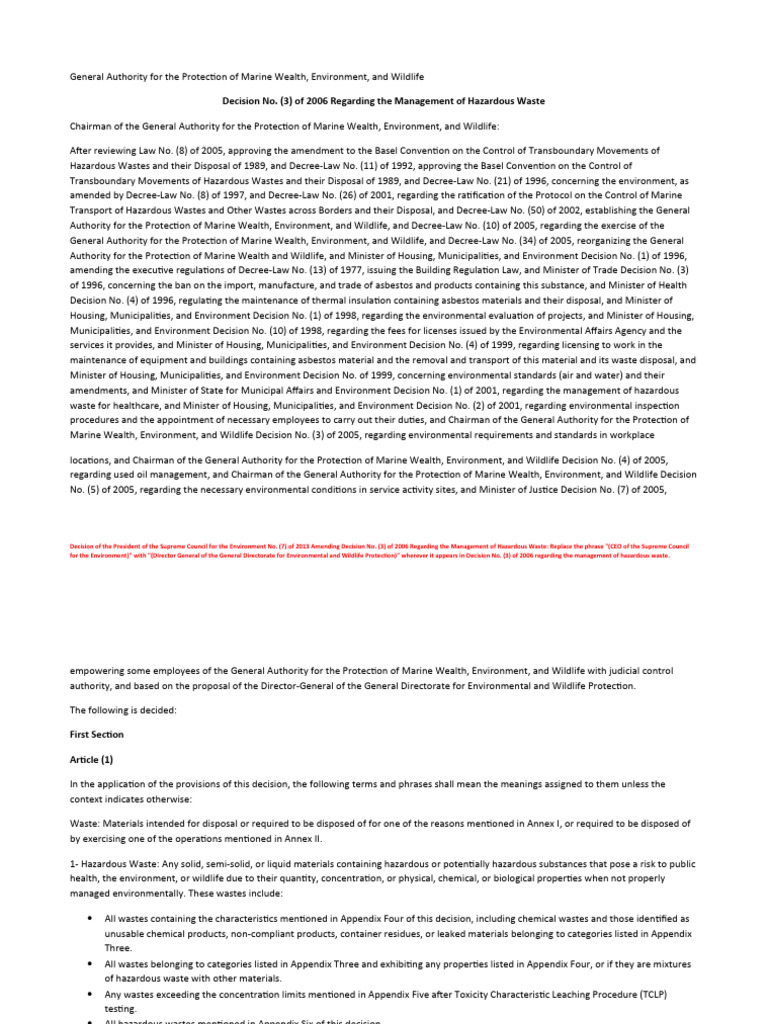 2006 - Resolution 3 With Respect To Hazardous Waste Management | PDF ...
