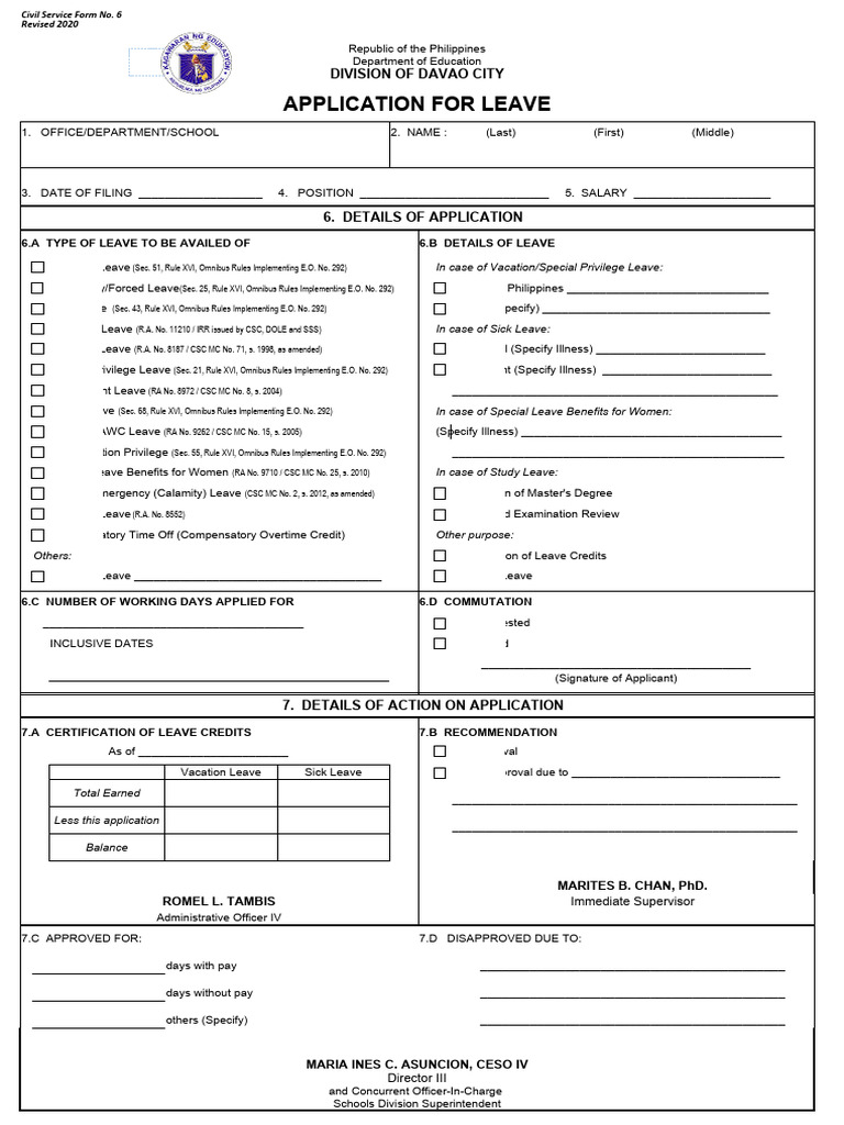 CSC Leave Form 2023 Application | PDF | Sick Leave