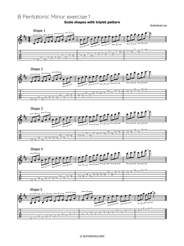 Pentatonic Minor Triplets B | PDF | Music Theory | Musical Scales