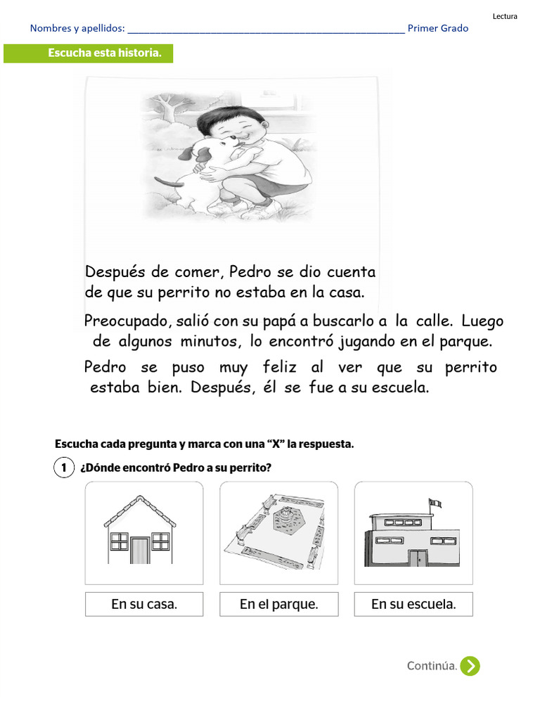 Prueba Diagnóstica Lectura, Comprensión de Textos Oralizados. 1er. Grado de Primaria | PDF