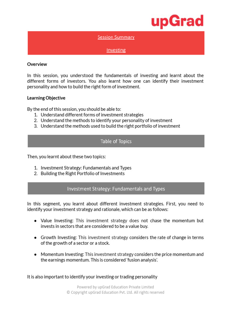 Session+Summary +investing | PDF | Investing | Stocks