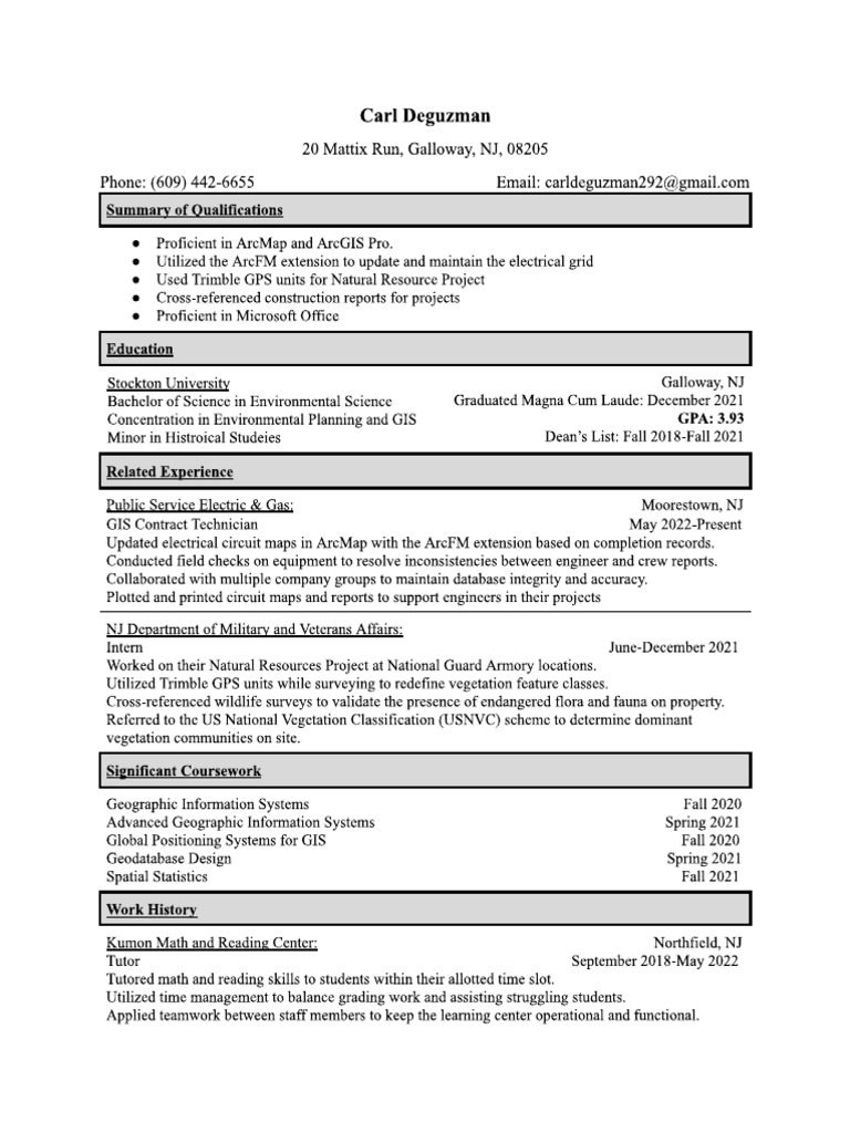 carl deguzman resume spring 2024 | PDF
