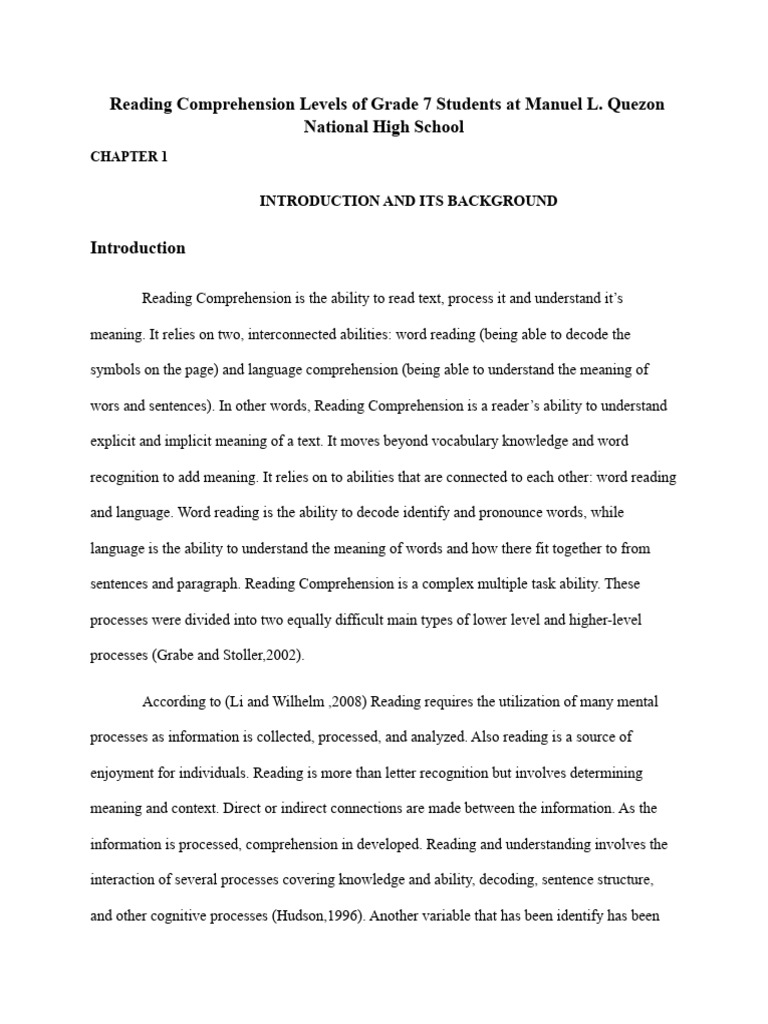 Reading Comprehension Levels of Grade 7 Students at Manuel L | PDF | Reading Comprehension ...