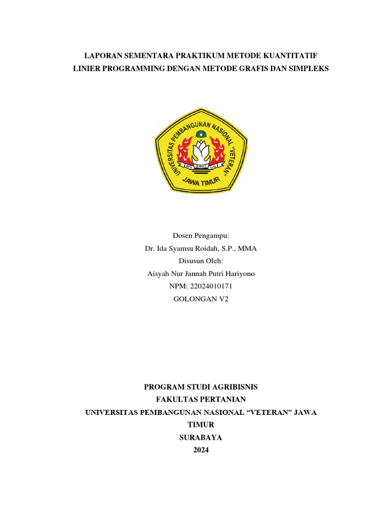 Laporan Sementara Praktikum Metode Kuantitatif Linier Programming ...
