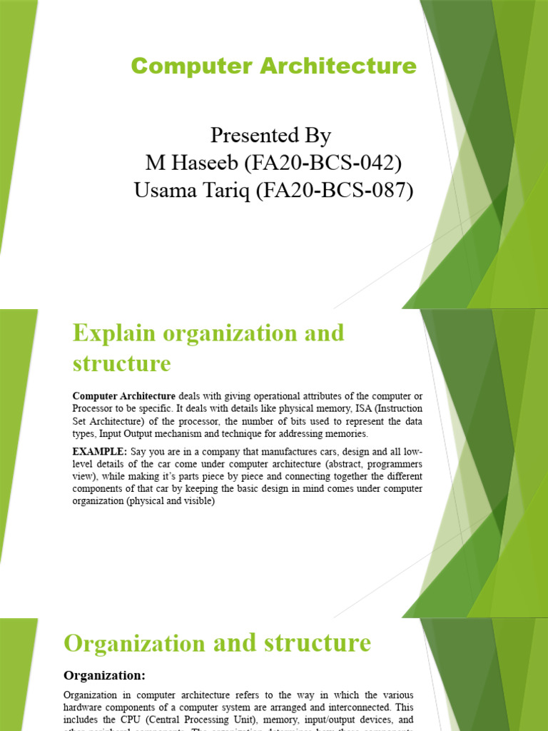 Computer Architecture: Presented by M Haseeb (FA20-BCS-042) Usama Tariq (FA20-BCS-087) | PDF ...