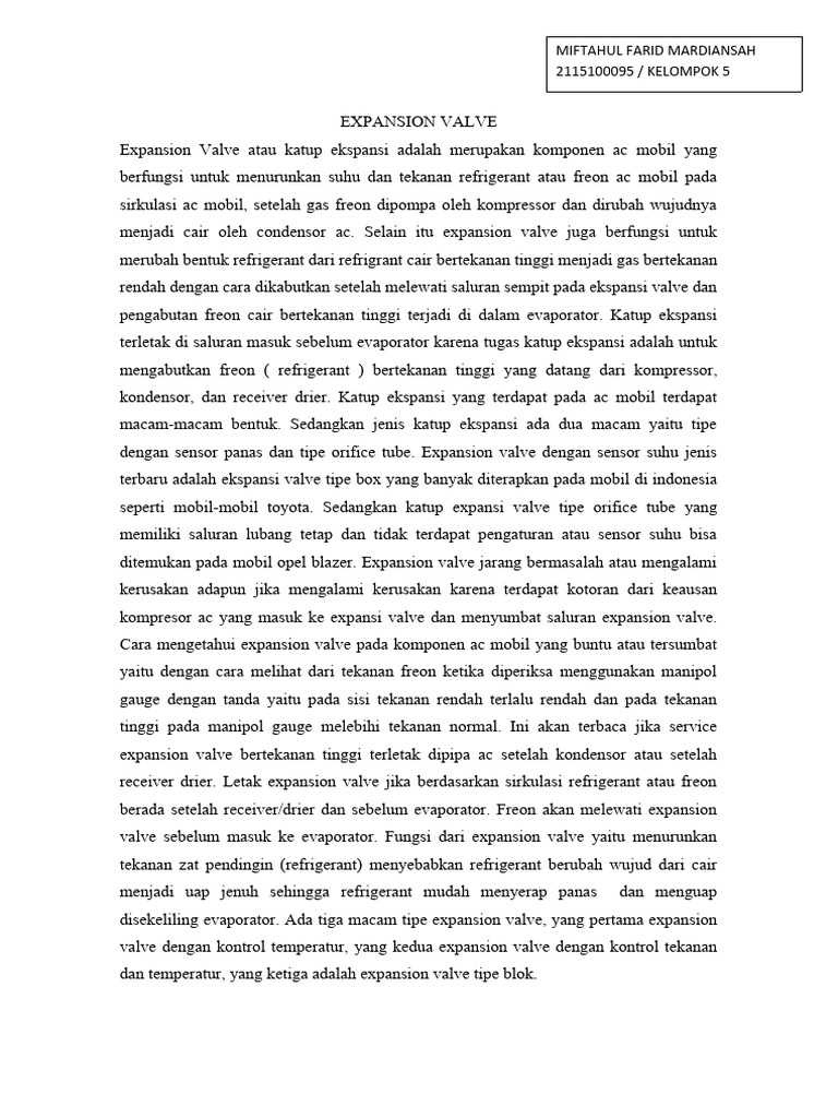 Fungsi dan Letak Expansion Valve AC Mobil | PDF