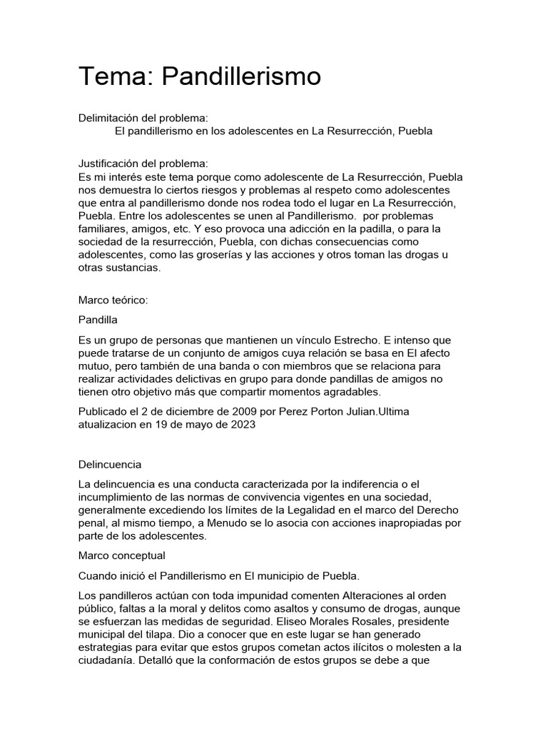 Tema Pandillerismo | PDF | Pandilla