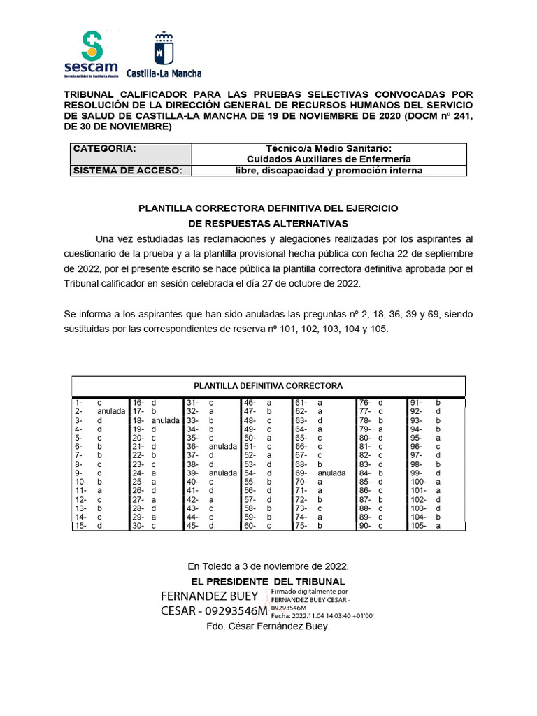 Plantilla Correctora Definitiva Tcae | PDF