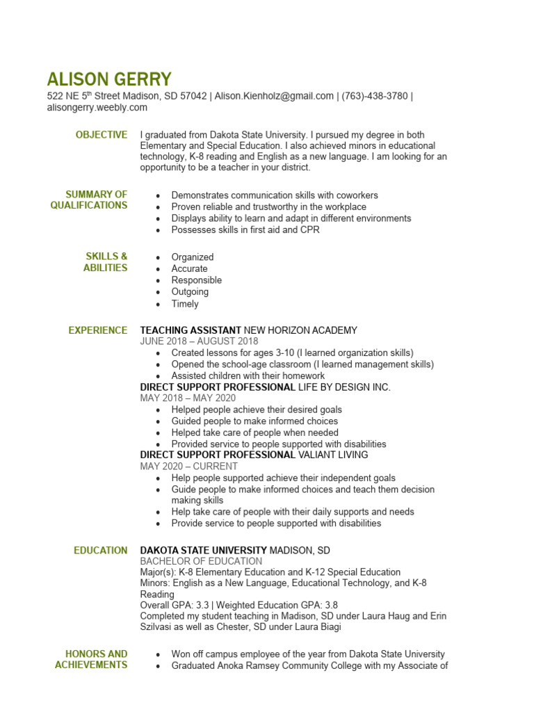 Alison Gerry Resume | Download Free PDF | Special Education | Teachers