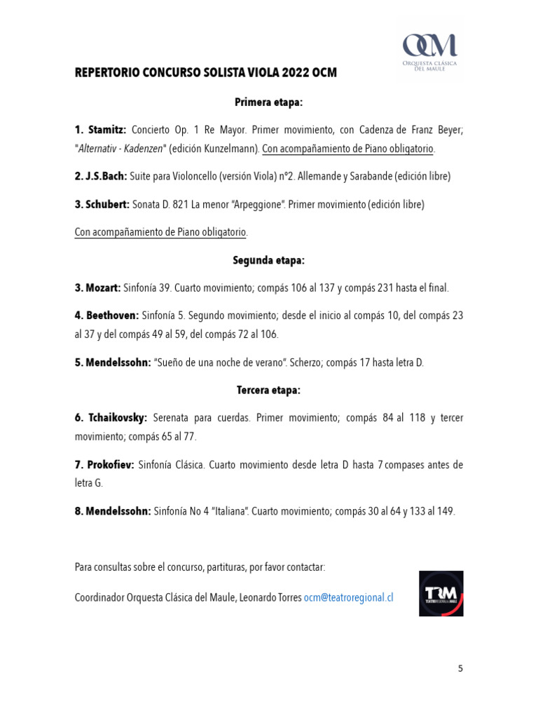 Partituras Concurso Viola Solista Ocm 2022 1 | PDF