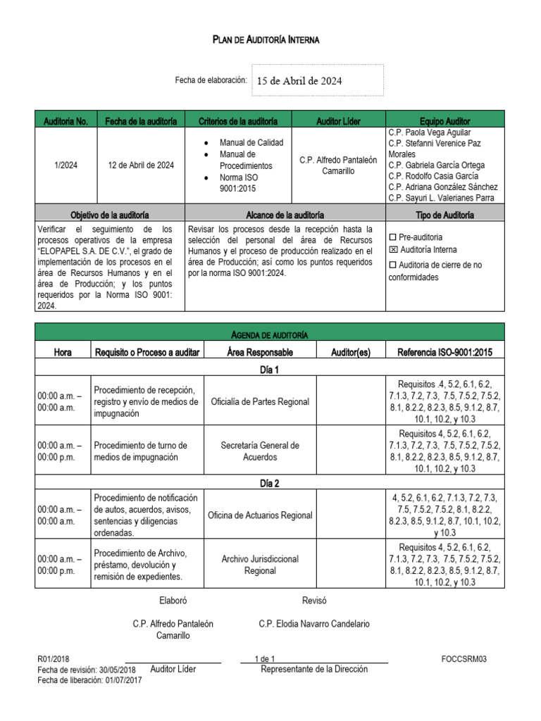 Plan de Auditoría Interna 2024 | PDF | Auditoría | Servicios financieros