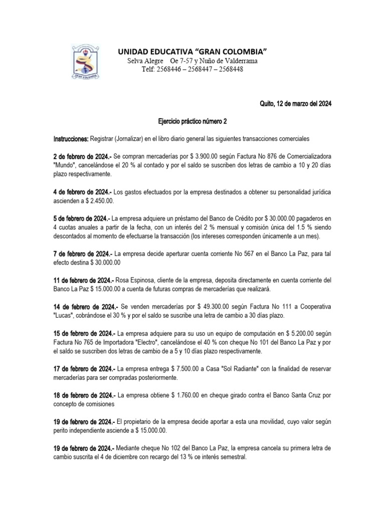 Ejercicio Practico 2 Conta Basica | PDF | Bancos | Dinero