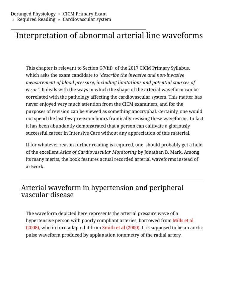 Abnormal arterial line waveforms _ Deranged Physiology | PDF | Blood ...