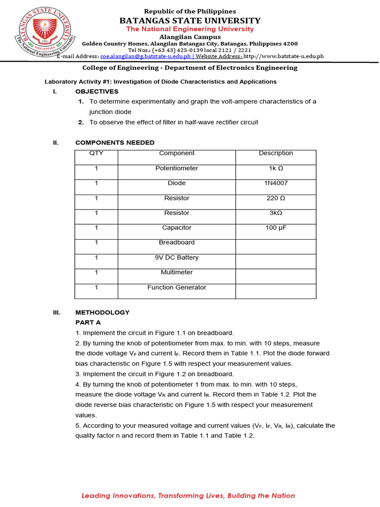 Laboratory Activity 1 - Template | PDF | Rectifier | Electrical Network