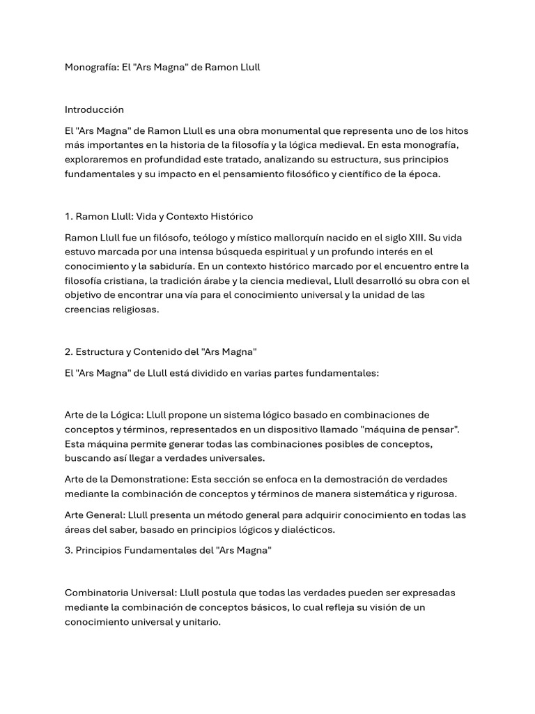 El "Ars Magna" de Ramon Llull: Análisis y Legado | PDF | Conocimiento ...
