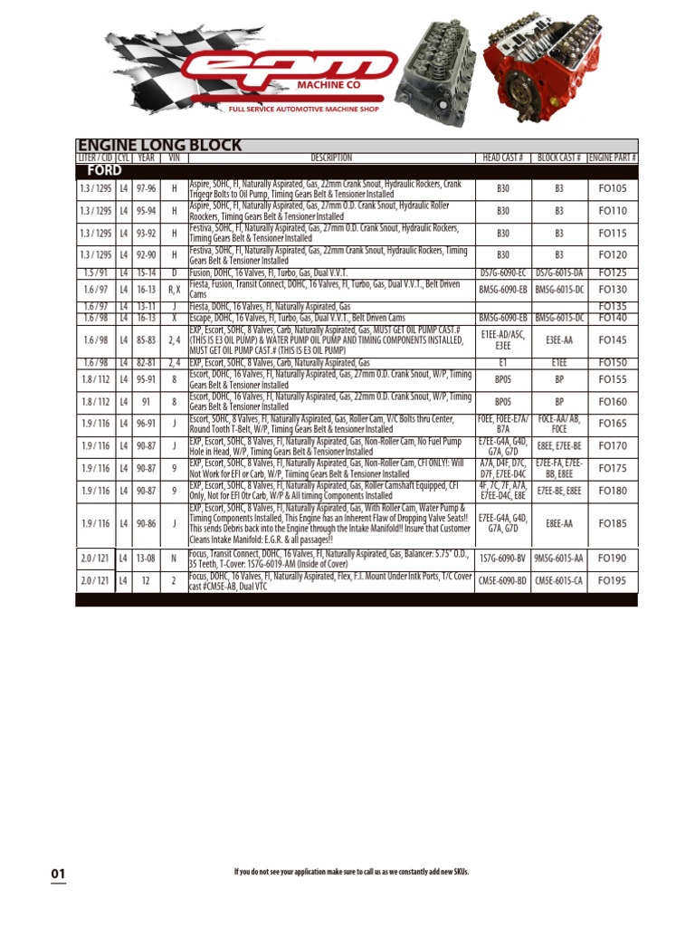 Ford Engines Catalog | PDF | Vehicle Parts | Gas Technologies
