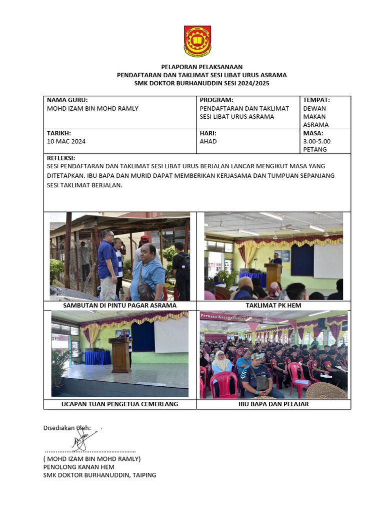 Taklimat Asrama SMK Doktor Burhanuddin | PDF