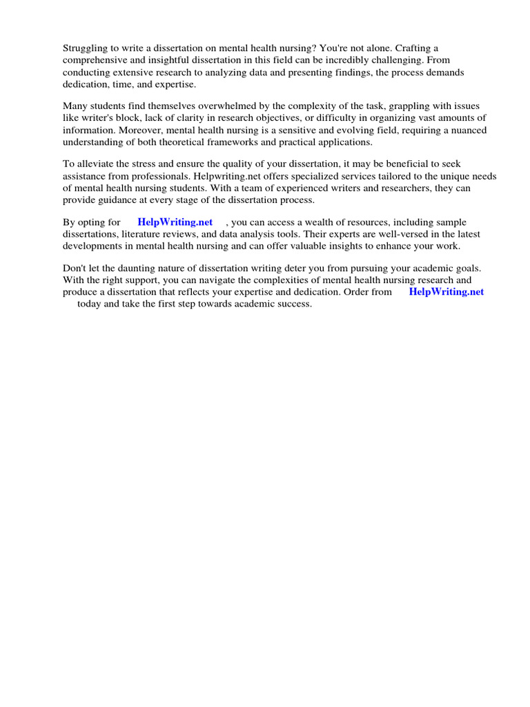 Mental Health Nursing Dissertation Examples | PDF | Nursing | Mental ...