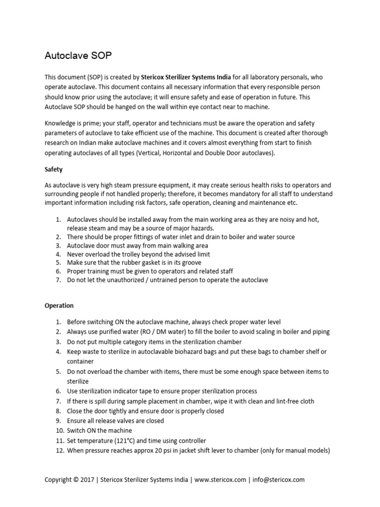 Autoclave-SOP-Cleaning-Maintenance | PDF | Sterilization (Microbiology)