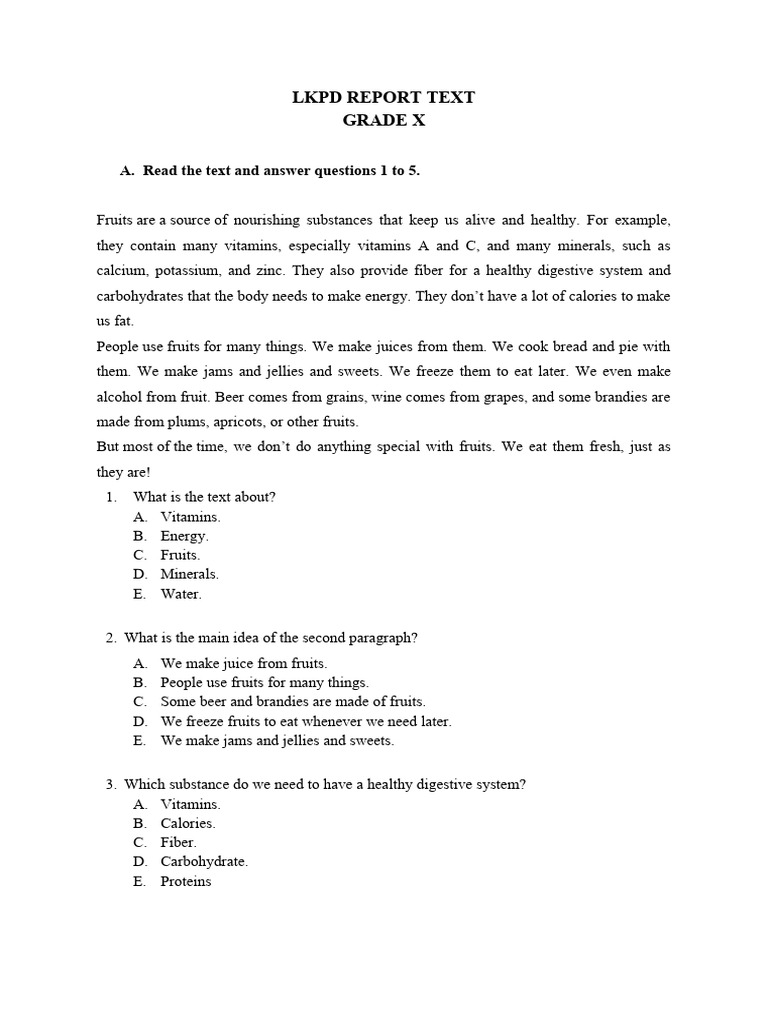 LKPD - Report - Text - Grade X | PDF | Juice | Diet & Nutrition