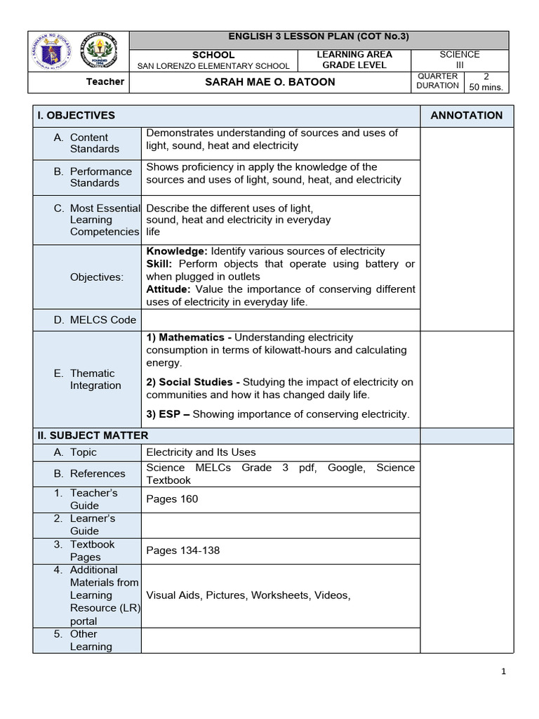 COT2 - Q2 W8 Science-III - SY - 2023-2024 | PDF | Learning | Lesson Plan