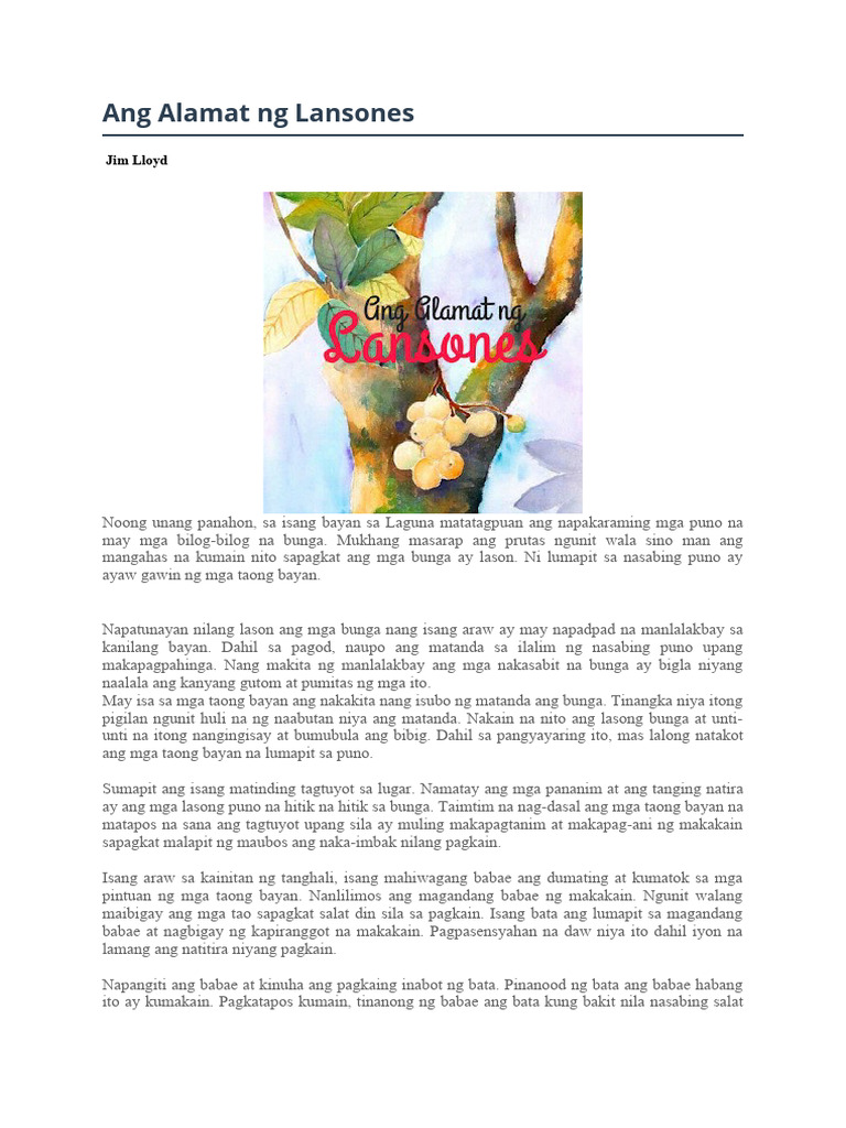 Ang Alamat NG Lansones | PDF
