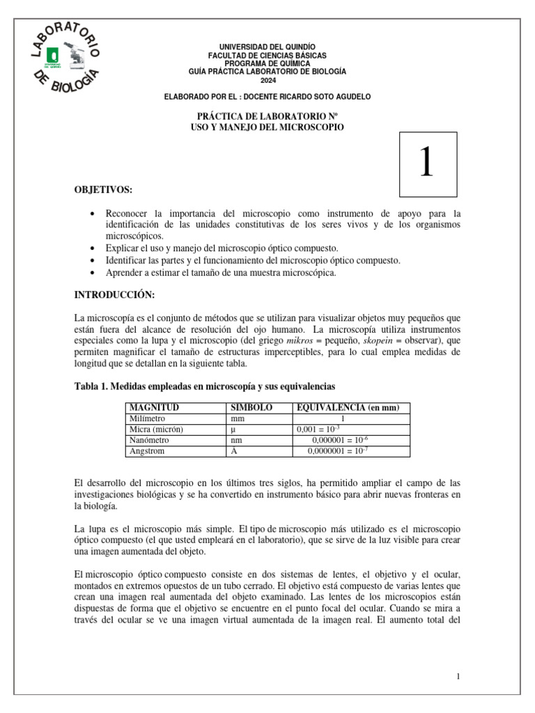 LABORATORIO 1 Uso y Manejo Del Microscopio 2024 | PDF | Resolución ...