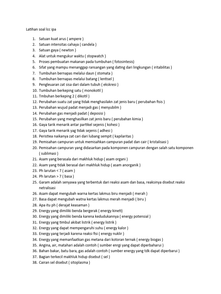 Latihan Soal LCC IPA dan PKN | PDF