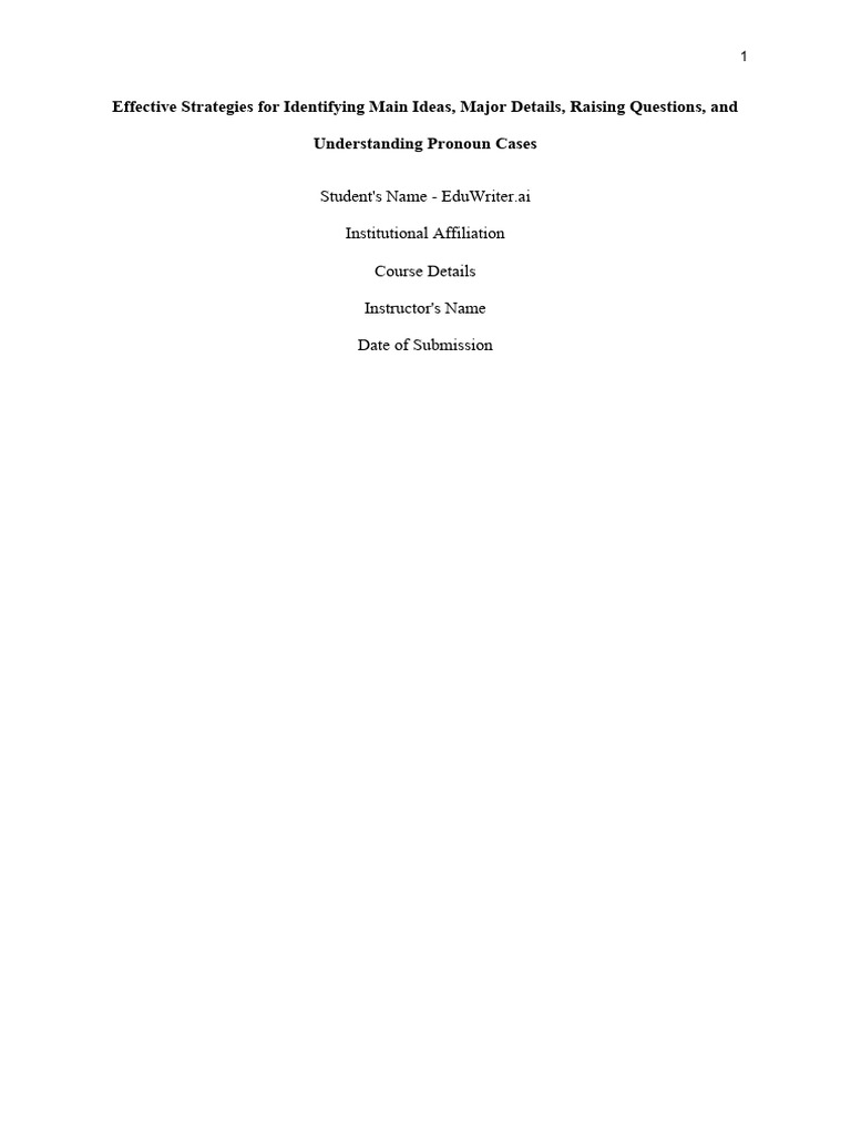 How To Identify Main Ideas and Major Details, Raising Questions To ...